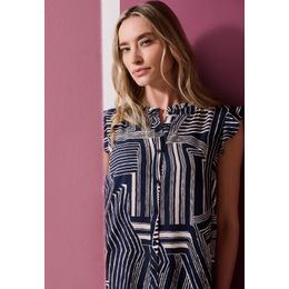 Street One Damen Midikleid, blau, Gr. 40, bedruckt, Jersey, Obermaterial: 100% Viskose, Kleider, Knielanges Sommerkleid / &auml;rmellos / Grafisches Muster