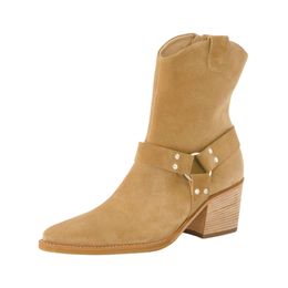 Paul Green Damen Bikerboots "Paul Green Stiefelette Veloursleder", Gr. 37, beige, Veloursleder, Schuhe