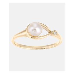Diamant L'&eacute;ternel Ring aus 375 Gelbgold mit 0.01 Karat Diamant mit Perle | Gr.: 56
