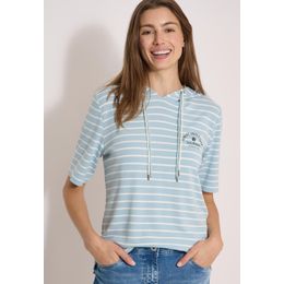 Cecil Damen Kapuzenshirt, blau, Gr. M, gestreift, Jersey, Obermaterial: 87% Viskose, 10% Polyester, 3% Elasthan, Shirts, Streifenshirt, Kapuze mit