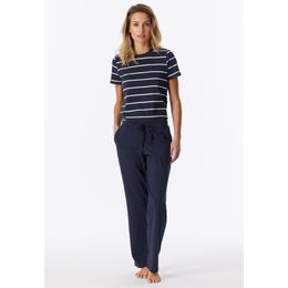 Schiesser Damen Pyjamahose "Mix + Relax", Gr. 42, blau, Single Jersey, Obermaterial: 95% Baumwolle, 5% Elasthan, Hosen, Cotton-Mix, Gummizug,