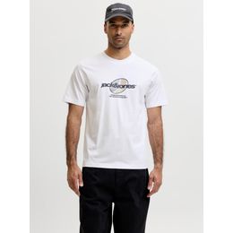 Jack & Jones JACK & JONES Herren Rundhalsshirt "JCOCLUB GRAPHIC FRONT PRINT TEE SS CN", wei&szlig;, Gr. XS, bedruckt, Jersey, Obermaterial: 100% Baumwolle, Shirts,