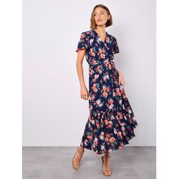 Apricot Damen Druckkleid "Midikleid in Wickeloptik", blau, Gr. 36, gebl&uuml;mt, Obermaterial: 100% Polyester PES., Kleider, mit Blumenmuster