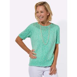 CLASSIC Damen Rundhalspullover "Ajour-Pullover", gr&uuml;n, Gr. 38, meliert, 65% Baumwolle, 35% Polyacryl, Pullover