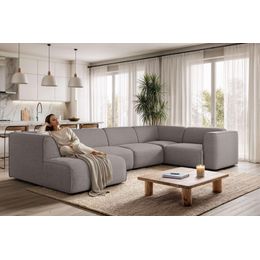 Wohnlandschaft OTTO HOME, B:367cm H:70cm T:206cm, grau, 100% Polyester, Sofas, "Merid U-Form, B: 367 cm", jederzeit durch Module erweiterbar
