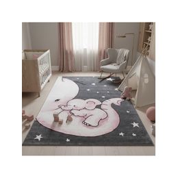 KADIMA DESIGN Kinderteppich Waschbar Elefant TASNA Strapazierf&auml;hig OEKO-TEX in Pink | Gr.: rund: 120 cm &Oslash;