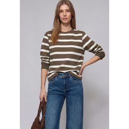 Street One Damen Sweatshirt, braun, Gr. 46, gestreift, Sweatware, 83% Baumwolle, 17% Polyester, Sweatshirts, im Streifen-Design