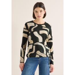 Cecil Damen Langarmshirt, schwarz, Gr. XS, gemustert, Web, 50% Modal, 50% Baumwolle, Shirts, mit grafischem Muster