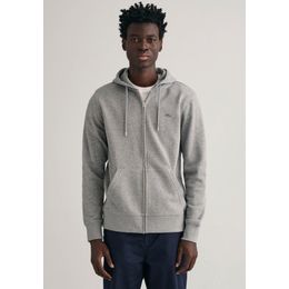 Gant Herren Kapuzensweatjacke "REG SHIELD FULL ZIP HOODIE", grau, Gr. S, Sweatware, Obermaterial: 87% Baumwolle, 13% Polyester, Sweatjacken, mit