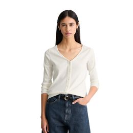 Marc O'Polo Damen Langarmshirt "aus Bio-Baumwolle-Mix"silky wei&szlig;, Gr. L, MARC O'POLO DENIM, unifarben, Obermaterial: 58% Baumwolle, 38% Polyester, 4% Elasthan,