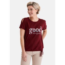 STOOKER WOMEN Damen Kurzarmshirt "STCLEA Print T-Shirt", rot, Gr. L, Feinstrick, 70% Polyester, 30% Baumwolle, Shirts, Regular Fit T-Shirt Spitzen-