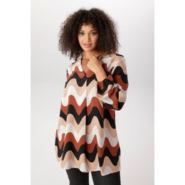 ANISTON PLUS Damen Schlupfbluse, bunt, Gr. 48, gemustert, Web, Obermaterial: 100% Viskose, Blusen, in tollem Retroprint - NEUE KOLLEKTION