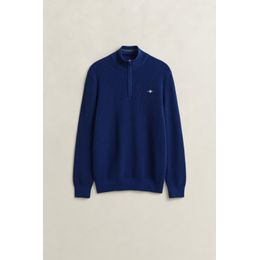 Gant Herren Troyer "MICRO TEXTURED COTTON HALF ZIP", blau, Gr. M, unifarben, Obermaterial: 100% Baumwolle, Pullover, Regular fit mit Troyerkragen