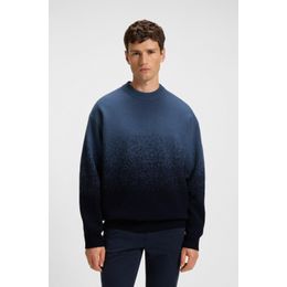 BOSS Orange Herren Jacquardpullover "Kalbrush", blau, Gr. XL, unifarben, Strick, Obermaterial: 90% Schurwolle, 10% Yak, Pullover, Rundhalsausschnitt,