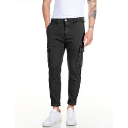 Replay Herren Cargohose "JAAN", schwarz, Gr. 36, Web, Obermaterial: 91% Baumwolle, 6% Elastomultiester, 3% Elasthan, Hosen, Hyperflex