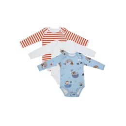 Schlummersack Bio Baby-Bodys langarm 3er-Pack in Hellblau-Rot | Gr.: 86