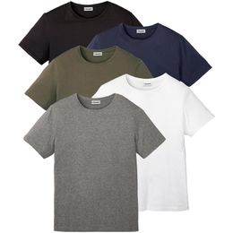 bonprix Herren T-Shirt "T-Shirt (5er Pack)", wei&szlig;, Gr. 68, Obermaterial: 70% Baumwolle, 30% Viskose, Shirts, Regular Fit, Kurzarm, f&uuml;r warme Tage,