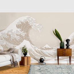 Bilderwelten Fototapete Strand modern Wandtapete beige - Die gro&szlig;e Welle von Kanagawa Beige - Landschaft Wohnzimmer Schlafzimmer