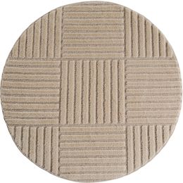 Teppich, H:8mm &Oslash;:120cm, beige, Ayyildiz Teppiche, Wohnzimmer, Teppiche, "ART 1123 , auch als L&auml;ufer und in Rund erh&auml;ltlich", Boho Design, 3D Optik,