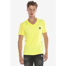 Cipo & Baxx CIPO & BAXX Herren T-Shirt "T-Shirt", gelb, Gr. S, unifarben, 100% Baumwolle, Shirts, mit Logo-Patch Prints