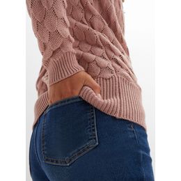 bonprix Damen Strickpullover, rosa, Gr. 32, unifarben, Strick, Obermaterial: 100% Polyacryl, Pullover, im tollen Ajour-Strick, Wickeloptik, bequeme