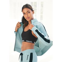 Damen Sweatjacke, BENCH. LOUNGEWEAR, Gr. 40, gr&uuml;n, Jersey, Obermaterial: 60% Baumwolle, 40% Polyester, bedruckt, unifarben mit Farbeinsatz,