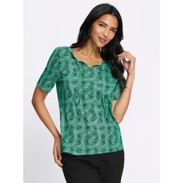 Classic Basics Damen T-Shirt "Kurzarm-Shirt", gr&uuml;n, Gr. 54, gemustert, 100% Baumwolle, Shirts