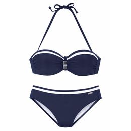 Lascana Damen B&uuml;gel-Bandeau-Bikini, blau, Gr. 42, kontrastfarbene Details, unifarben, Polyamid, Bikini-Sets, mit Kontrastdetails