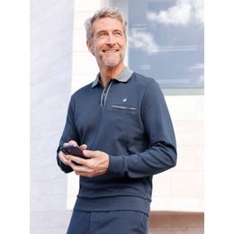 Marco Donati Herren Poloshirt "Langarm-Shirt", blau, Gr. 44, gemustert, gestreift, unifarben, 100% Baumwolle, Shirts