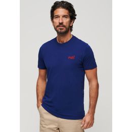 Superdry Herren Rundhalsshirt "ESSENTIAL LOGO EMB TEE", blau, Gr. XL, unifarben, Single Jersey, Obermaterial: 100% Baumwolle, Shirts, aus Baumwolle