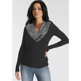 Melrose Damen Strickpullover, schwarz, Gr. 36, kontrastfarbene Details, Feinstrick, Obermaterial: 56% Viskose, 24% Polyamid, 20% Polyacryl, Pullover,