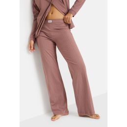 LSCN BY LASCANA Damen Pyjamahose, Gr. 36, braun, Single Jersey, Obermaterial: 50% Baumwolle, 50% Viskose, Hosen, mit weitem Bein
