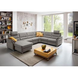 Wohnlandschaft DIE PLANBAR, B:330cm T:262cm, grau, 100% Polyester, Sofas, "ZE-EM16033 U-Form, Breite 330 cm", wahlweise mit Kopfst&uuml;tzen und