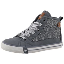 Mustang Shoes M&auml;dchen Sneaker "Gaspare", Gr. 36, grau, Lederimitat, Textil, Schuhe, Schn&uuml;rboots, Freizeitschuh mit h&uuml;bscher Bl&uuml;enstickerei