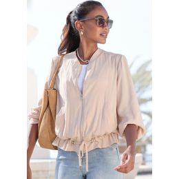 Lascana Damen Blouson "aus leicht gl&auml;nzender Satinqualit&auml;t mit Rei&szlig;verschluss und Taschen", beige, Gr. 38, unifarben, Satin, Obermaterial: 100%