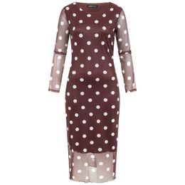 CLOUD 5IVE Damen A-Linien-Kleid "CLOUD 5IVE Long-sleeve Dress Polka Dots", braun, Gr. XS, 100% Polyester, Kleider