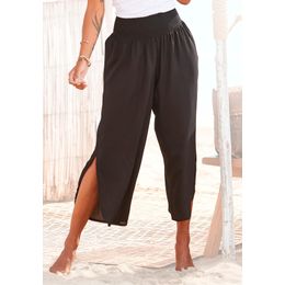 Buffalo Damen Schlupfhose "mit weitem Bein und seitlichem Schlitz", schwarz, Gr. 40, unifarben, Web, Obermaterial: 100% Viskose, Hosen, mit bequemem