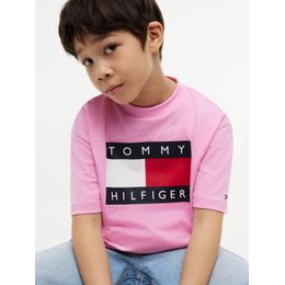 Tommy Hilfiger M&auml;dchen T-Shirt "HERITAGE"pink daisy, Gr. 80, unifarben, Single Jersey, Obermaterial: 100% Baumwolle, Shirts, Regular Fit, Kinder bis
