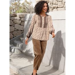 Inspirationen Damen Longbluse, beige, Gr. 42, bedruckt, gebl&uuml;mt, gemustert, mehrfarbig, 100% Viskose, Blusen