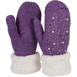 styleBREAKER Damen F&auml;ustlinge "Strickhandschuhe F&auml;ustlinge mit Strass und Perlen", lila, Modisch, 65% Polyacryl PAN. 35% Wolle WO., Handschuhe