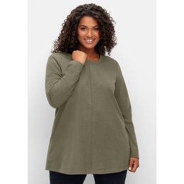 sheego Damen Langarmshirt "Langarmshirt", gr&uuml;n, Gr. 44, meliert, unifarben, 60% Baumwolle, 40% Polyester, Shirts