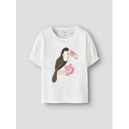 name it M&auml;dchen T-Shirt "NMFHONEIA SS TOP BOX"hellwei&szlig; print:toucan, Gr. 98, bedruckt, Jersey, Obermaterial: 95% Baumwolle, 5% Elasthan, Shirts,