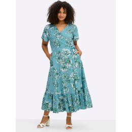 Damen Wickelkleid "Kleid"aquamarin, smaragd, gemustert, Gr. 56, sheego by Joe Browns, gebl&uuml;mt, gemustert, 100% Viskose, Kleider