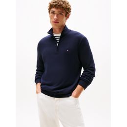 Tommy Hilfiger Herren Troyer "ESSENTIAL COTTON ZIP MOCK", blau, Gr. XXL, Strick, Obermaterial: 100% Baumwolle, Pullover