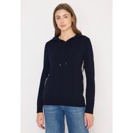 Cecil Damen Strickpullover, blau, Gr. XXL, unifarben, Stoff, 50% Viskose, 28% Polyester, 22% Nylon, Pullover, mit Kapuze mit Tunnelzugband