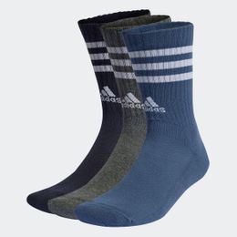 Damen Funktionssocken "3-STREIFEN CUSHIONED CREW, 3 PAAR", adidas Performance, Gr. S, blau, Obermaterial: 62% Baumwolle, 36% Polyester, 1% Elasthan,