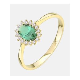 Vanlere Cluster-Ring aus 375 Gelbgold mit Zirkonia mit Smaragd | Gr.: 58