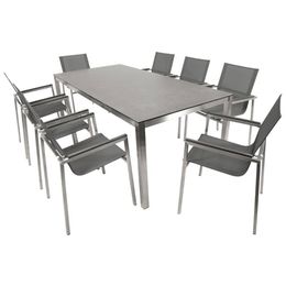 Pharao24.de Gartenessgruppe Gartenm&ouml;belset aus Sicherheitsglas und Edelstahl (neunteilig)