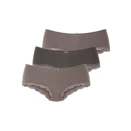 Lascana Damen Panty, Gr. 44, grau, Jersey, Obermaterial: 95% Baumwolle, 5% Elasthan. Spitze: 87% Polyamid, 13% Elasthan, gepunktet, gestreift,
