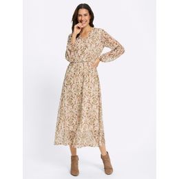 Inspirationen Damen Druckkleid "Druck-Kleid"schilf, champagner, bedruckt, Gr. 22, gebl&uuml;mt, gemustert, mehrfarbig, 100% Polyester, Kleider